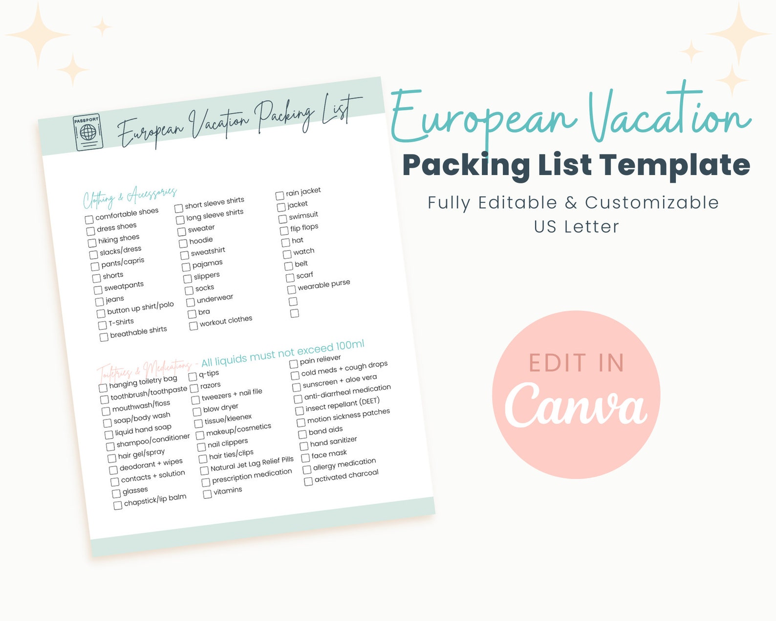 European Vacation Packing List Template for Travel Agents Travel Agent ...
