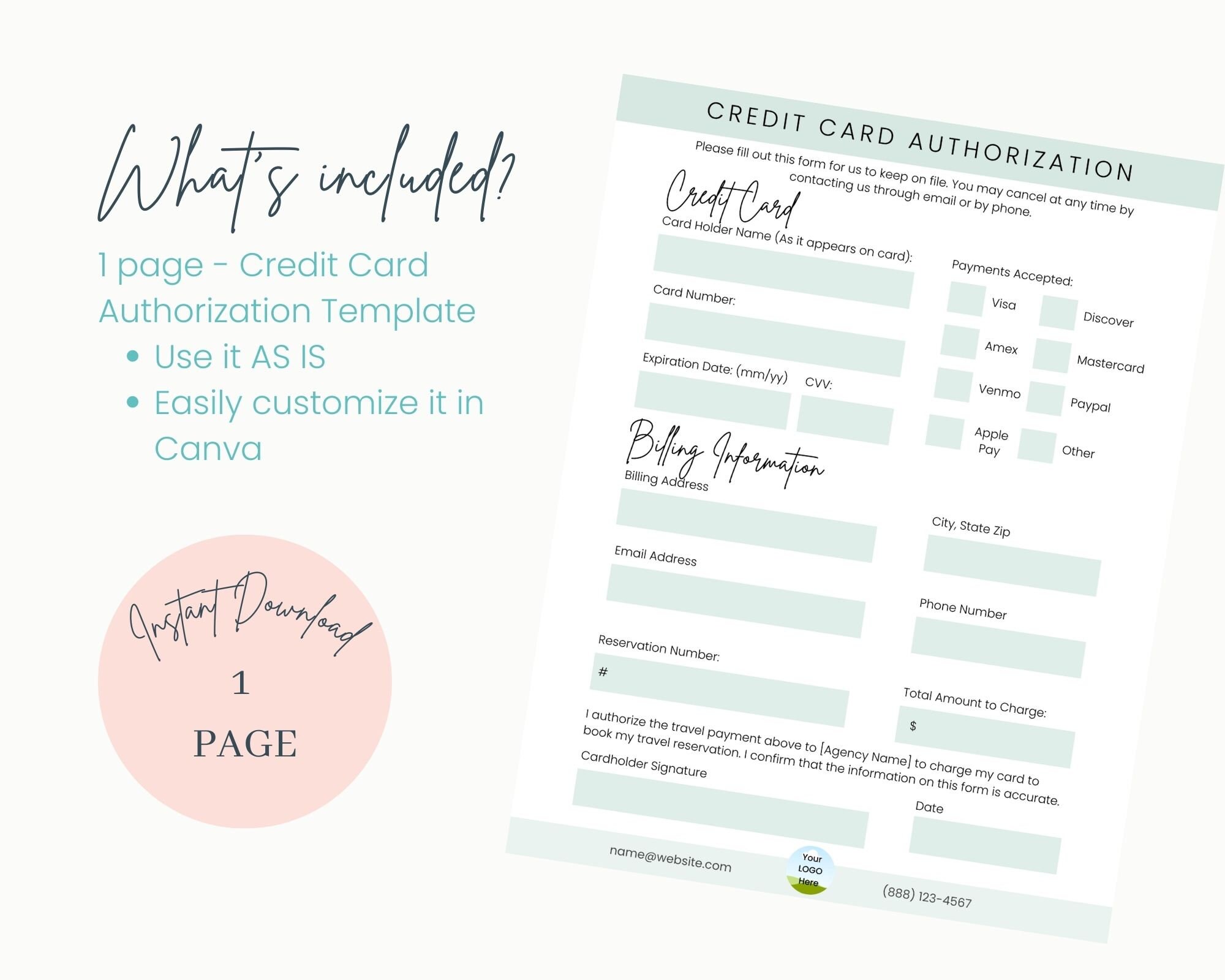 Credit Card Authorization Template for Travel Agents Travel Payment ...
