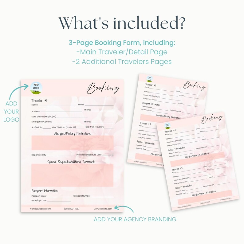 Travel Booking Template for Travel Agents Travel Booking Form Travel ...