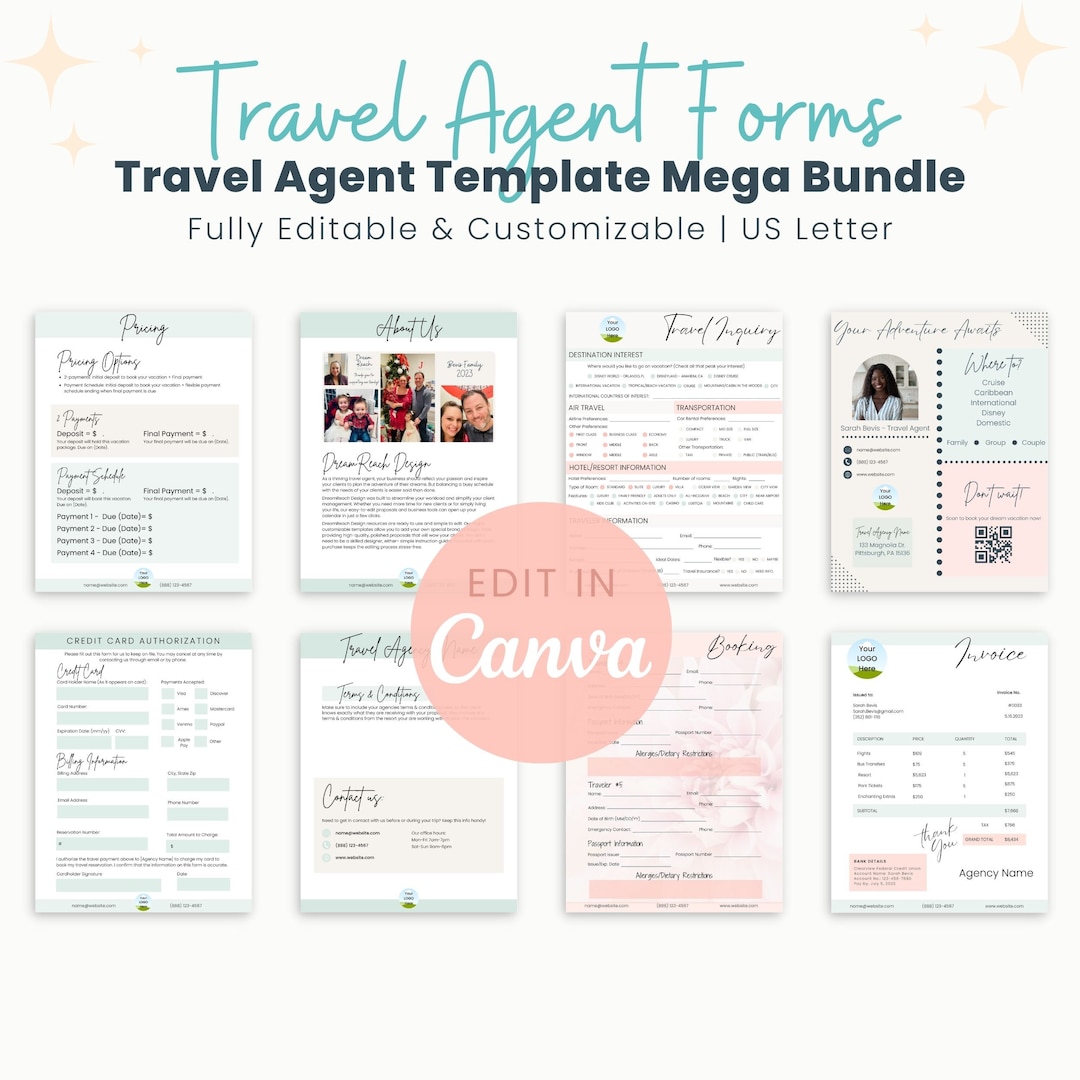 Travel Agent Forms Mega Bundle Travel Booking Form Invoice Credit Card ...