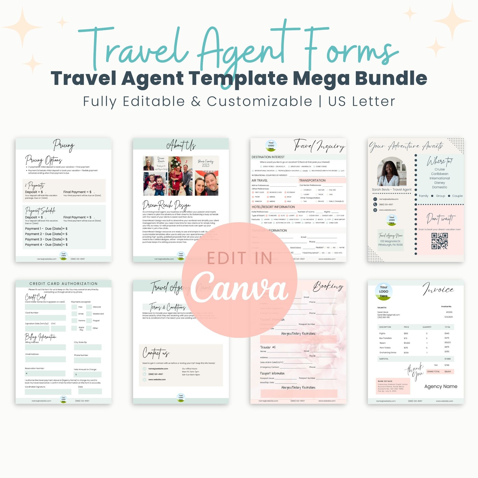 Travel Agent Forms Mega Bundle Travel Booking Form Invoice Credit Card ...
