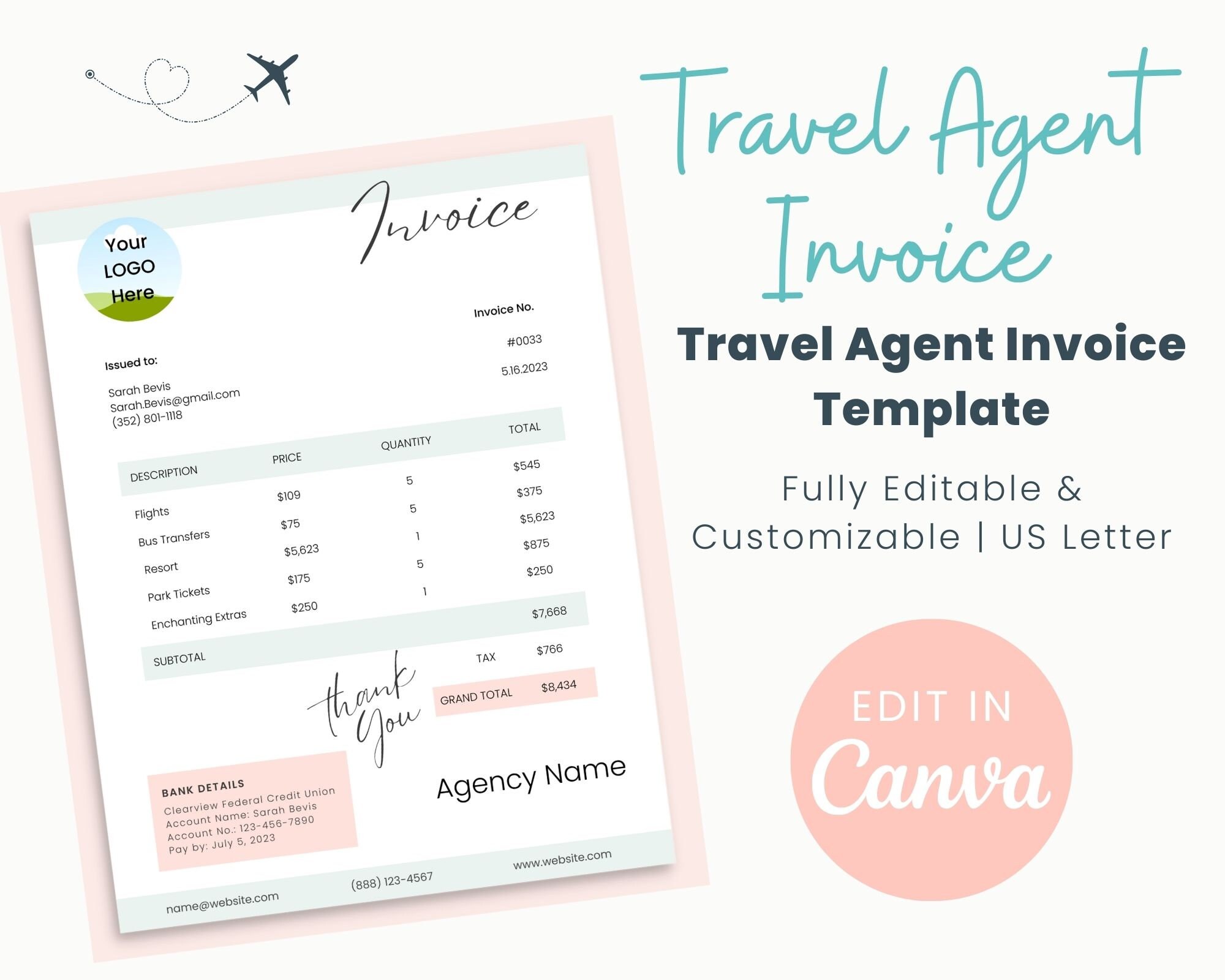 Invoice Template for Travel Agents Travel Invoice Travel Agent Forms ...