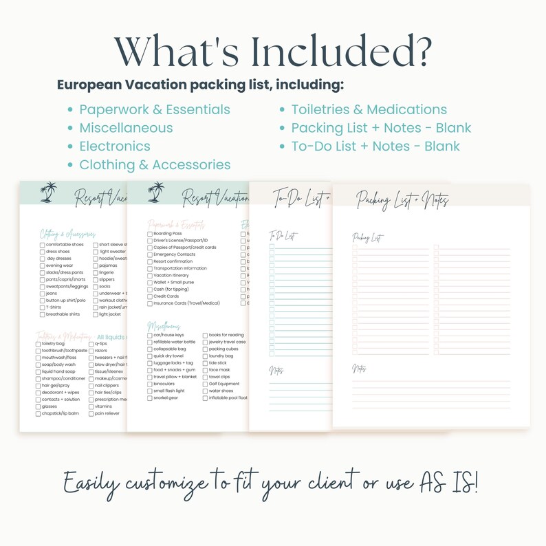 Resort Vacation Packing List Template for Travel Agents All-inclusive ...