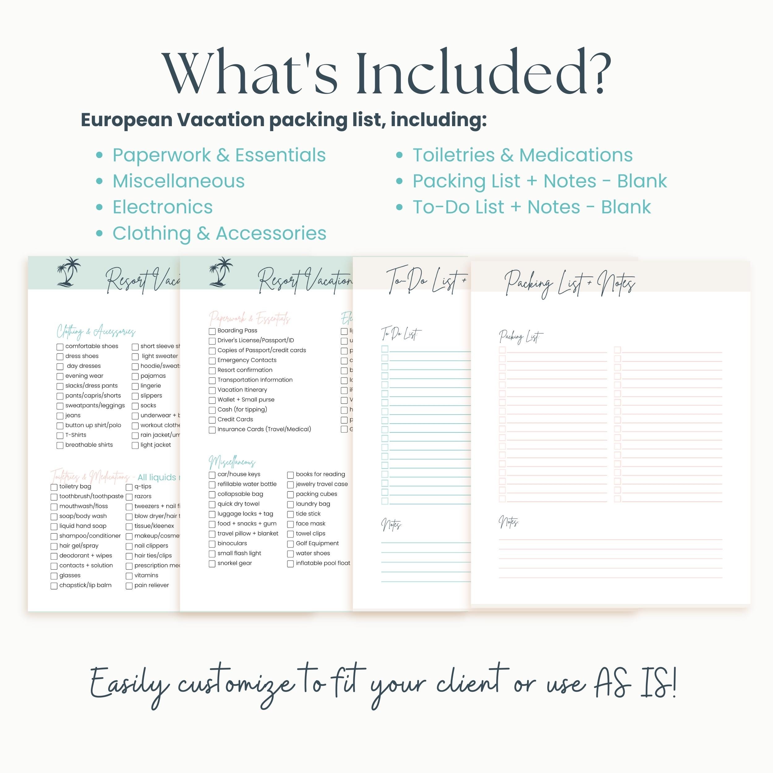 Resort Vacation Packing List Template for Travel Agents All-inclusive ...