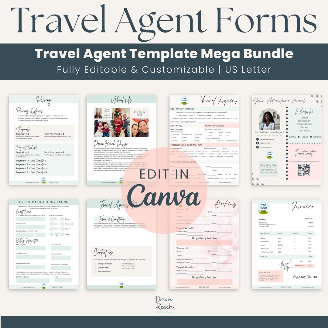 Travel Agent Forms Mega Bundle Travel Booking Form Invoice Credit Card ...