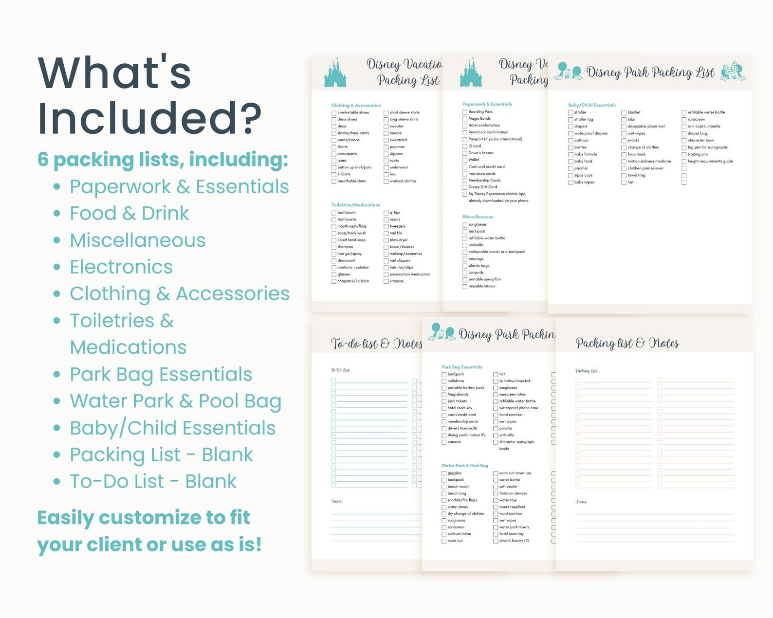 Orlando Theme Park Packing Lists Template for Travel Agents - Etsy