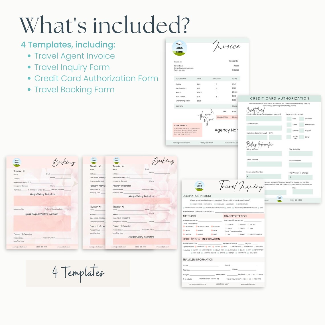 Travel Agent Forms Bundle Travel Booking Form Invoice Credit Card ...