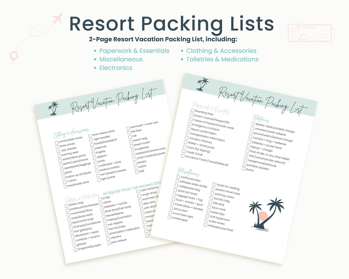 Packing List Template Bundle for Travel Agents Resort Honeymoon ...