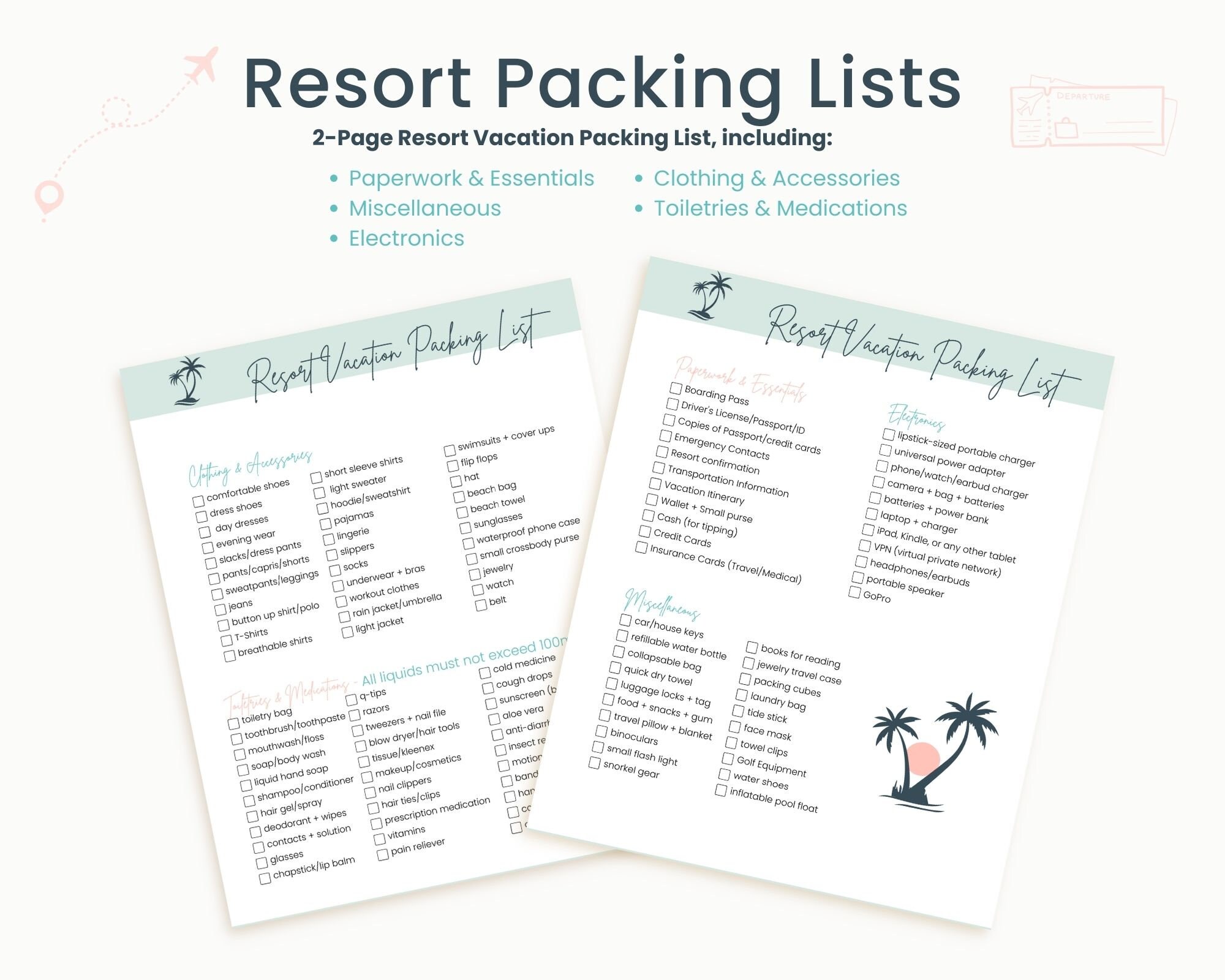 Packing List Template Bundle for Travel Agents Resort Honeymoon ...
