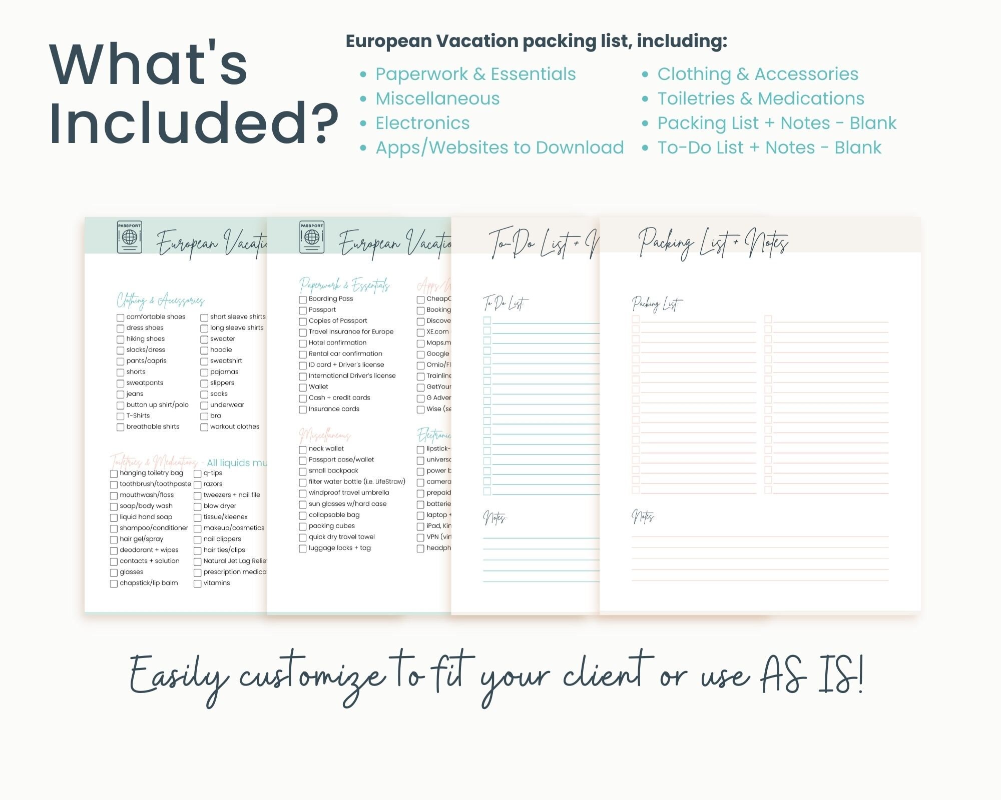 European Vacation Packing List Template for Travel Agents Travel Agent ...