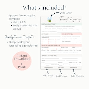 Travel Inquiry Template for Travel Agents Travel Inquiry Form Travel ...