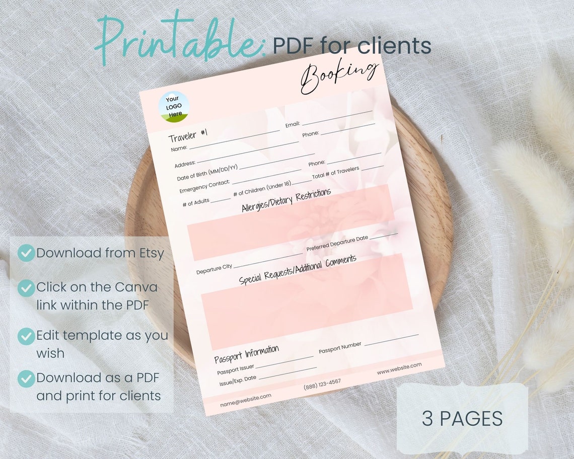 Travel Booking Template for Travel Agents Travel Booking Form Travel ...