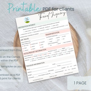 Travel Inquiry Template for Travel Agents Travel Inquiry Form Travel ...