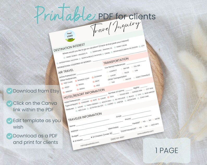 Travel Inquiry Template for Travel Agents Travel Inquiry Form Travel ...