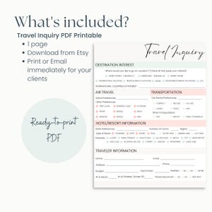 Travel Inquiry PDF Printable for Travel Agents Travel Inquiry Form ...
