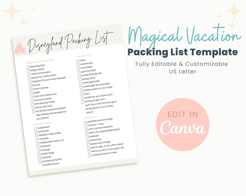 CA Theme Park Packing Lists Template for Travel Agents Anaheim, CA ...