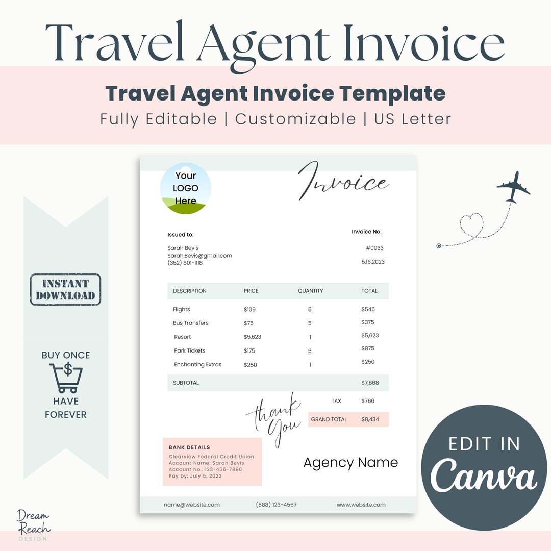Invoice Template for Travel Agents Travel Invoice Travel Agent Forms ...