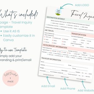 Travel Inquiry Template for Travel Agents Travel Inquiry Form Travel ...