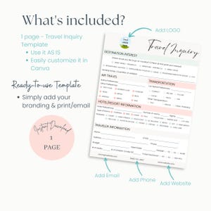 Travel Inquiry Template for Travel Agents Travel Inquiry Form Travel ...