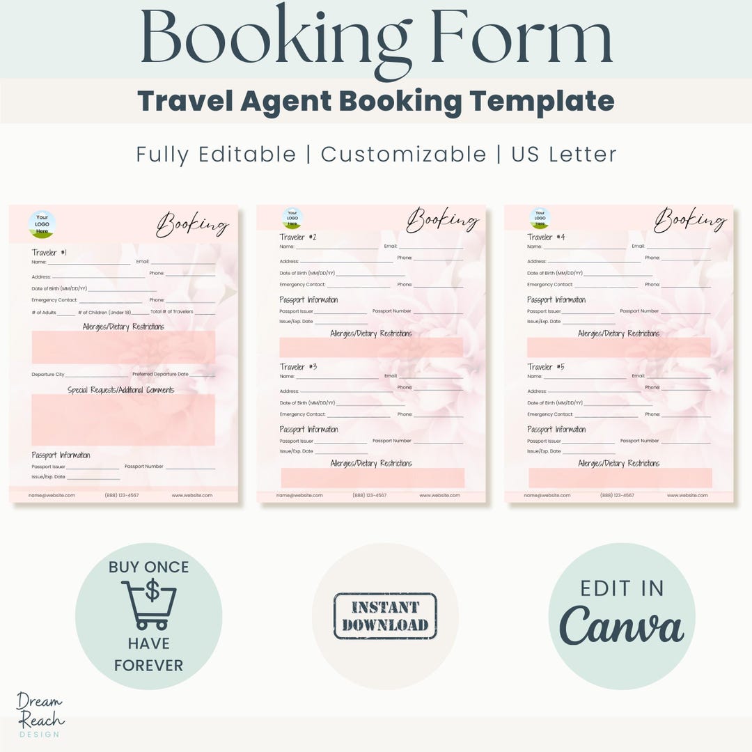 Travel Booking Template for Travel Agents Travel Booking Form Travel ...