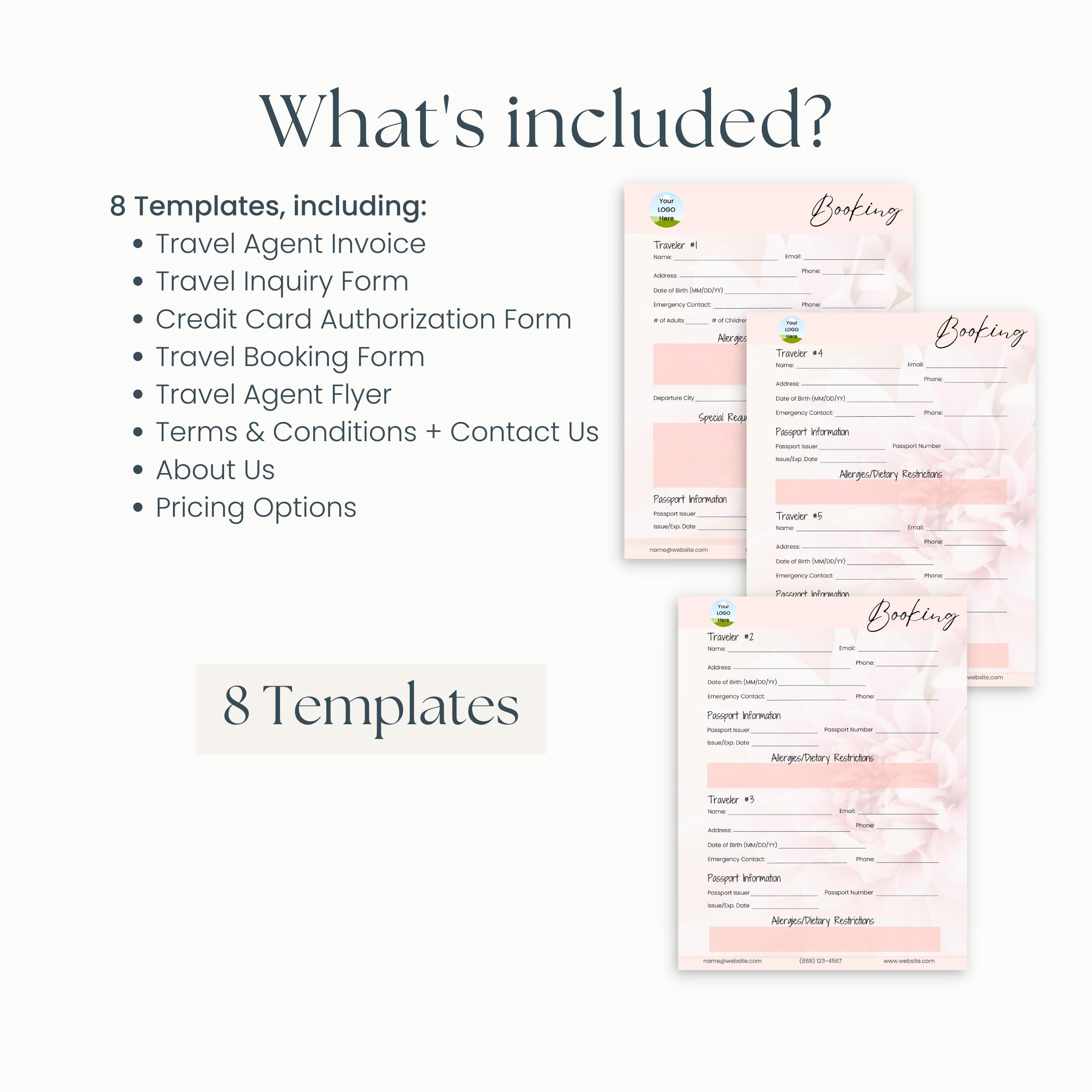 Travel Agent Forms Mega Bundle Travel Booking Form Invoice Credit Card ...