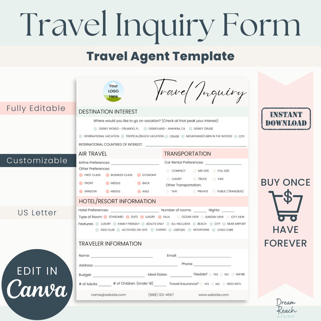 Travel Inquiry Template for Travel Agents Travel Inquiry Form Travel ...