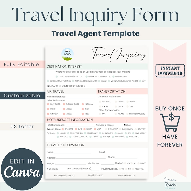 Travel Inquiry Template for Travel Agents Travel Inquiry Form Travel ...