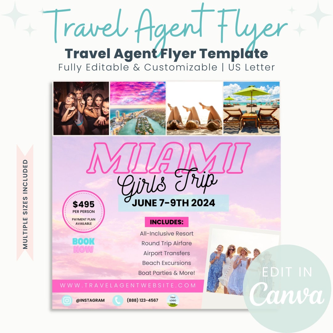 Travel Flyer Template Girls Trip Travel Agent Template Vacation Flyer ...