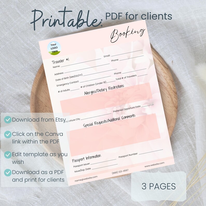 Travel Booking Template for Travel Agents Travel Booking Form Travel ...