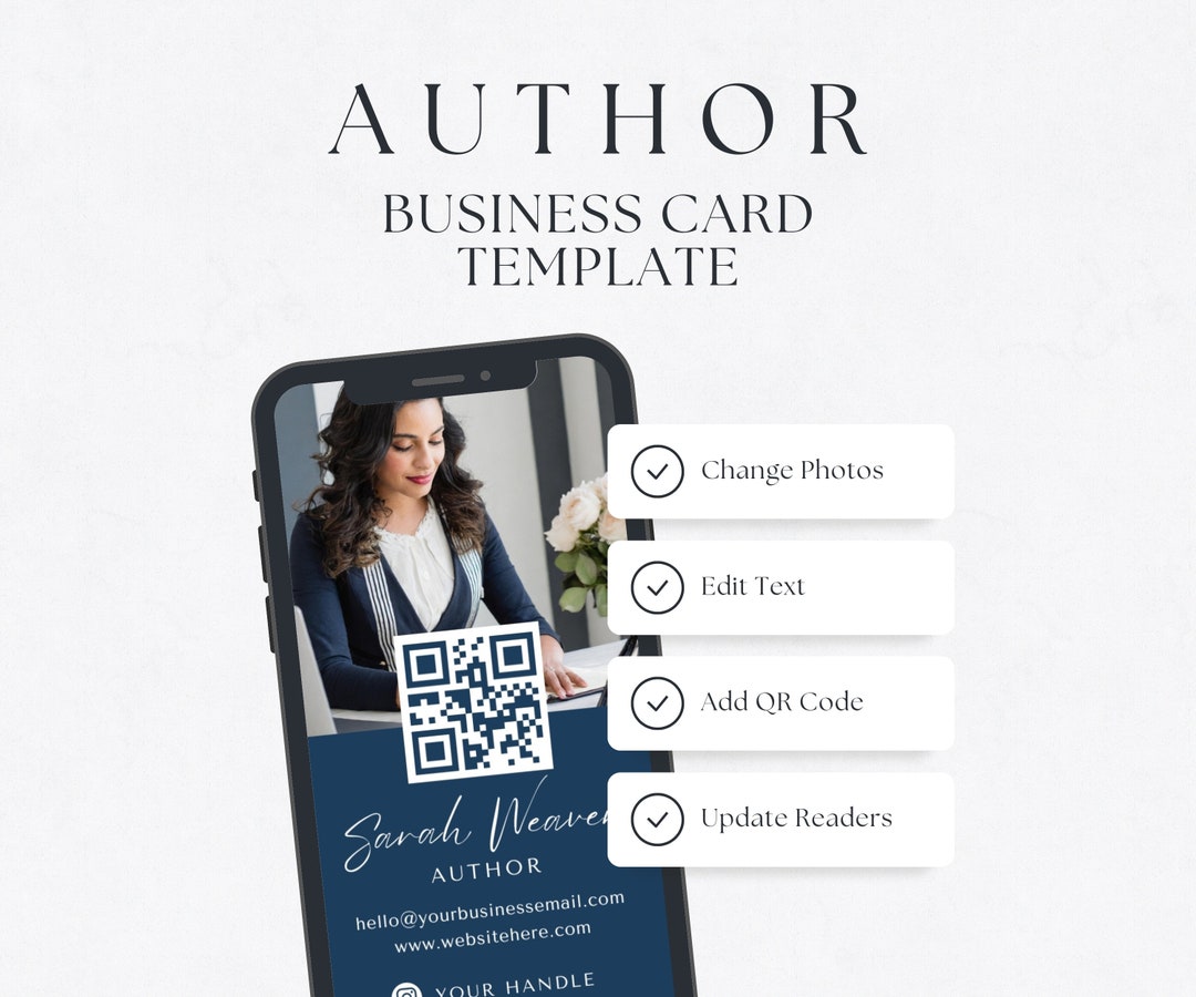 Romance Author Business Card With QR Code, Writer Business Branding ...