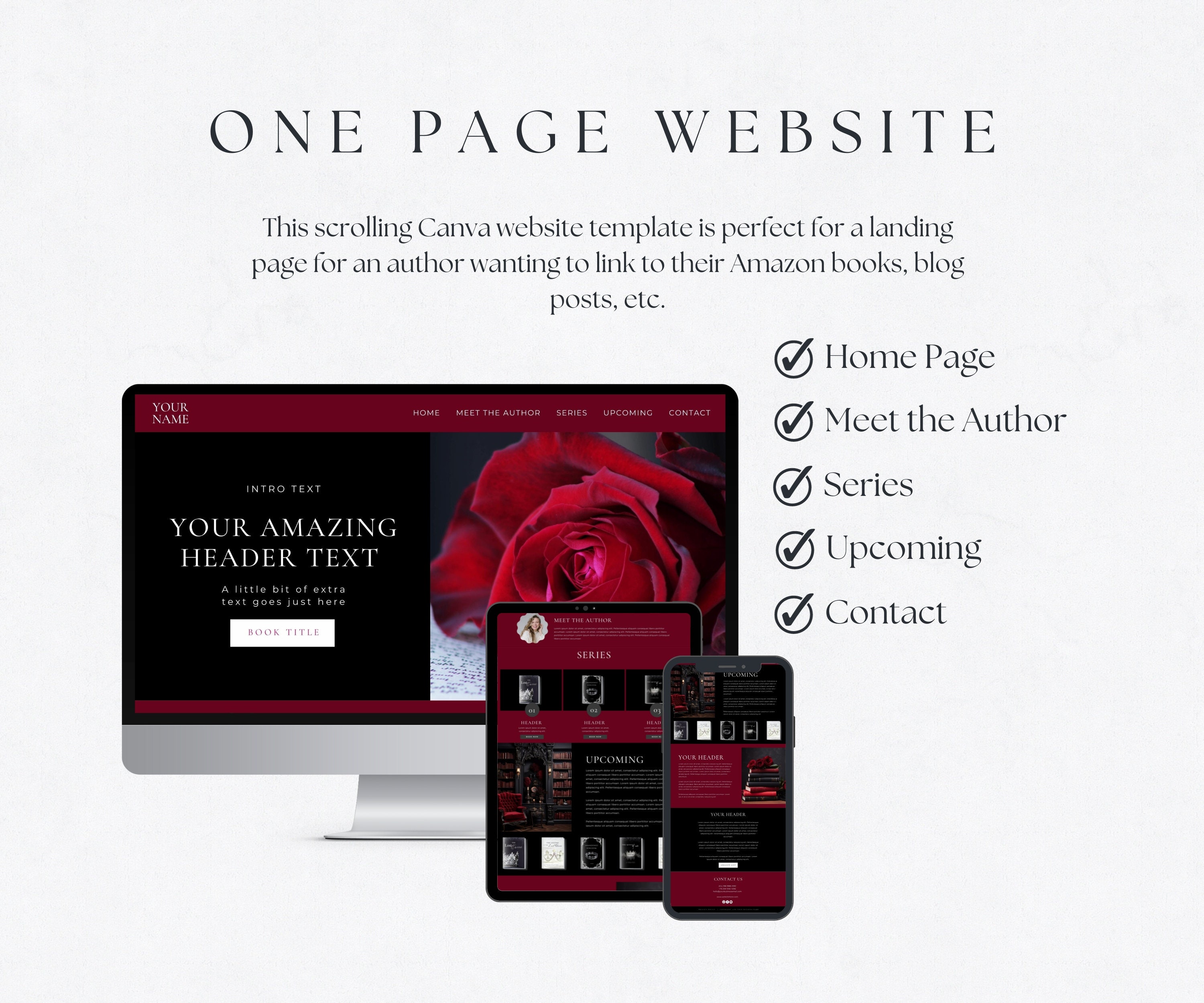 Author Website Template, Dark Romance, Canva Landing Page - Etsy