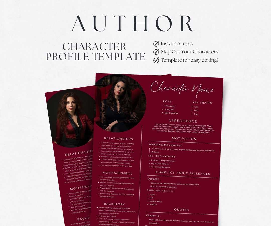 Romance Author Character Profile Template, Author Planner, Writing ...