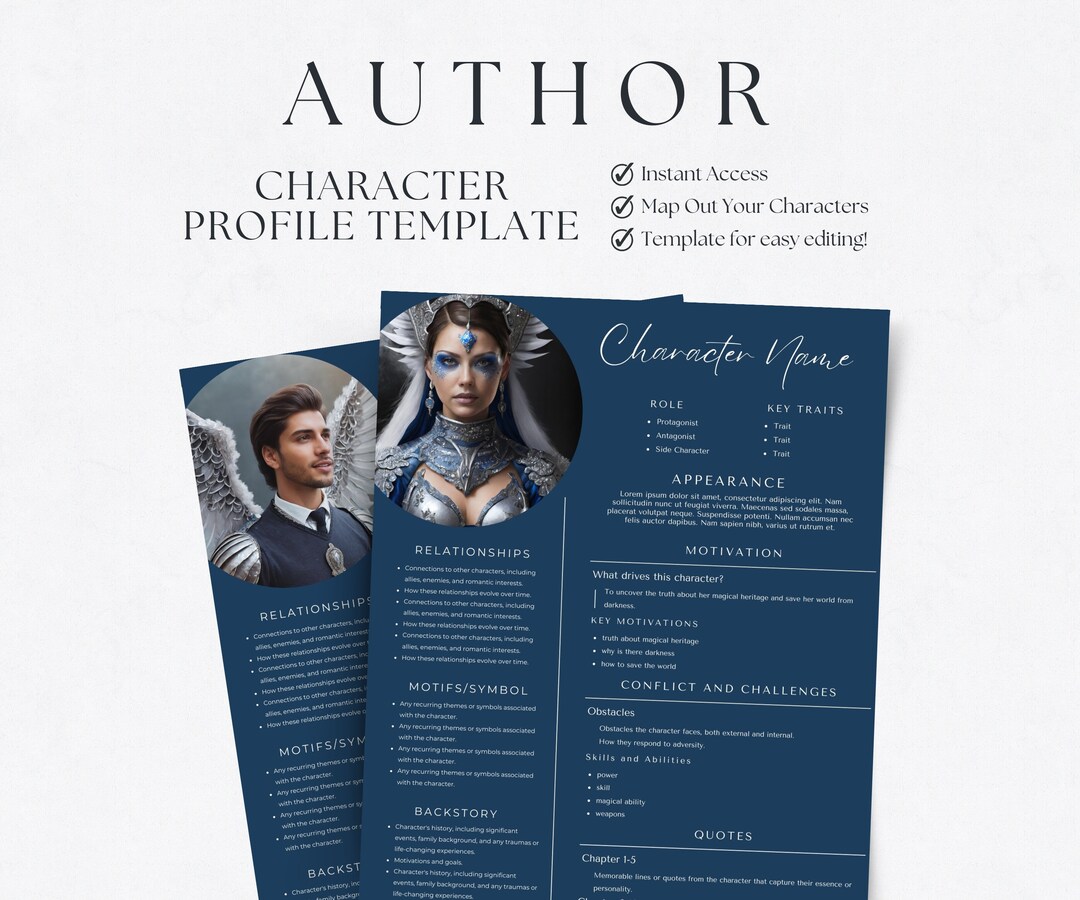 Romance Author Character Profile Template, Author Planner, Writing ...