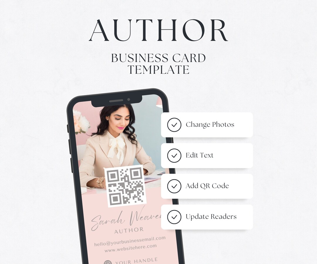 Romance Author Business Card With QR Code, Writer Business Branding ...