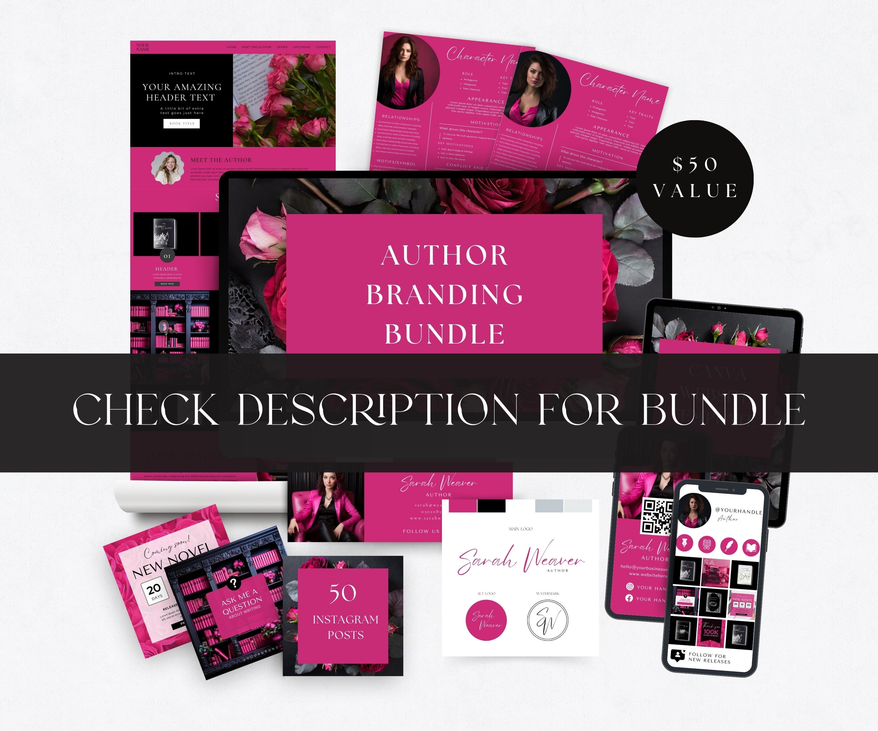 Romance Author Business Card With QR Code, Writer Business Branding ...