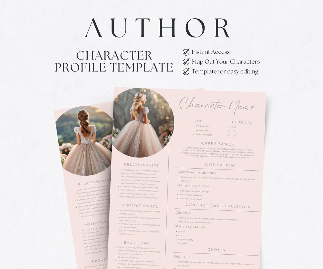 Romance Author Character Profile Template, Novel Writing Worksheet ...