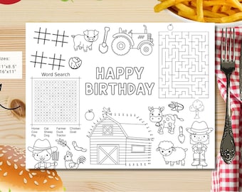 Coloring Page Farm Animals Birthday Party Activity Game Farm Birthday ...