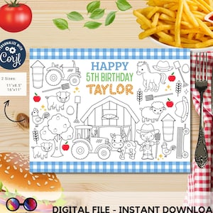 Editable Farm Kids Coloring Page | Farm Birthday Placemat | Any Age ...
