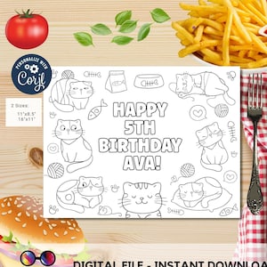 Editable Cute Funny Cats Coloring Page | Placemat Coloring Page | Any ...