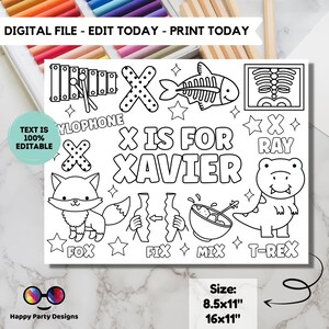Editable Name Coloring Page | X is for | Personalized Name Alphabet ...