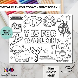 Editable Name Coloring Page | Y is for | Personalized Name Alphabet ...