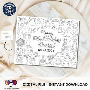 Editable 15th Birthday Coloring Page | Sweet 15 Party | Quinceanera ...