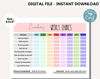 Weekly Daily Chore Chart for Kids Responsibility Chart Homeschool My ...