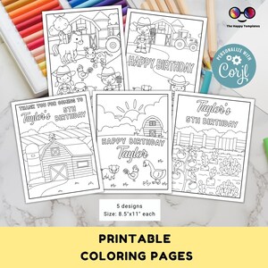 Editable Farm Kids Coloring Page | 5 Designs | Farm Birthday Placemat ...