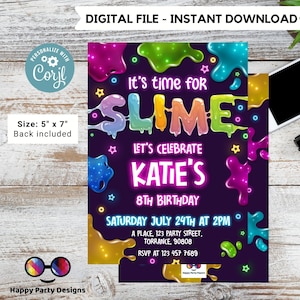 Slime Invitation Slime Party Invitation Birthday Girl Slime Birthday ...
