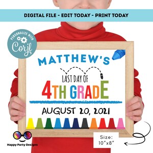 Editable Last Day of 4th Grade Forth Grade Sign Last Day of 4th Grade ...