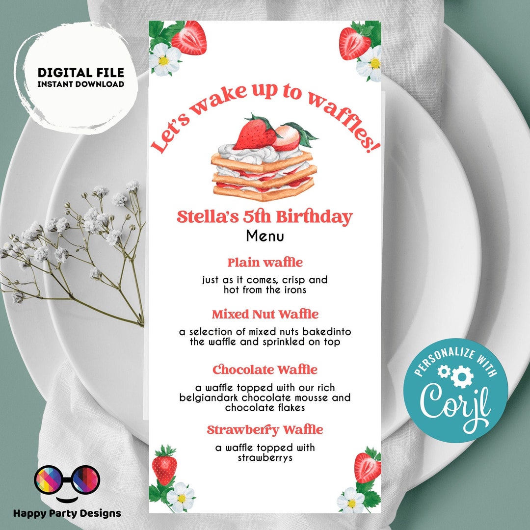 Waffle Bar Menu | Waffle Menu Template | Girl | Waffle Themed Party ...