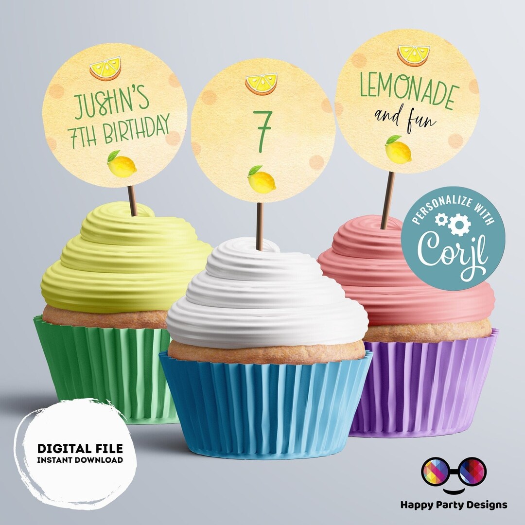 Editable Lemonade Round Cupcake Toppers | Lemonade Birthday | Lemonade ...