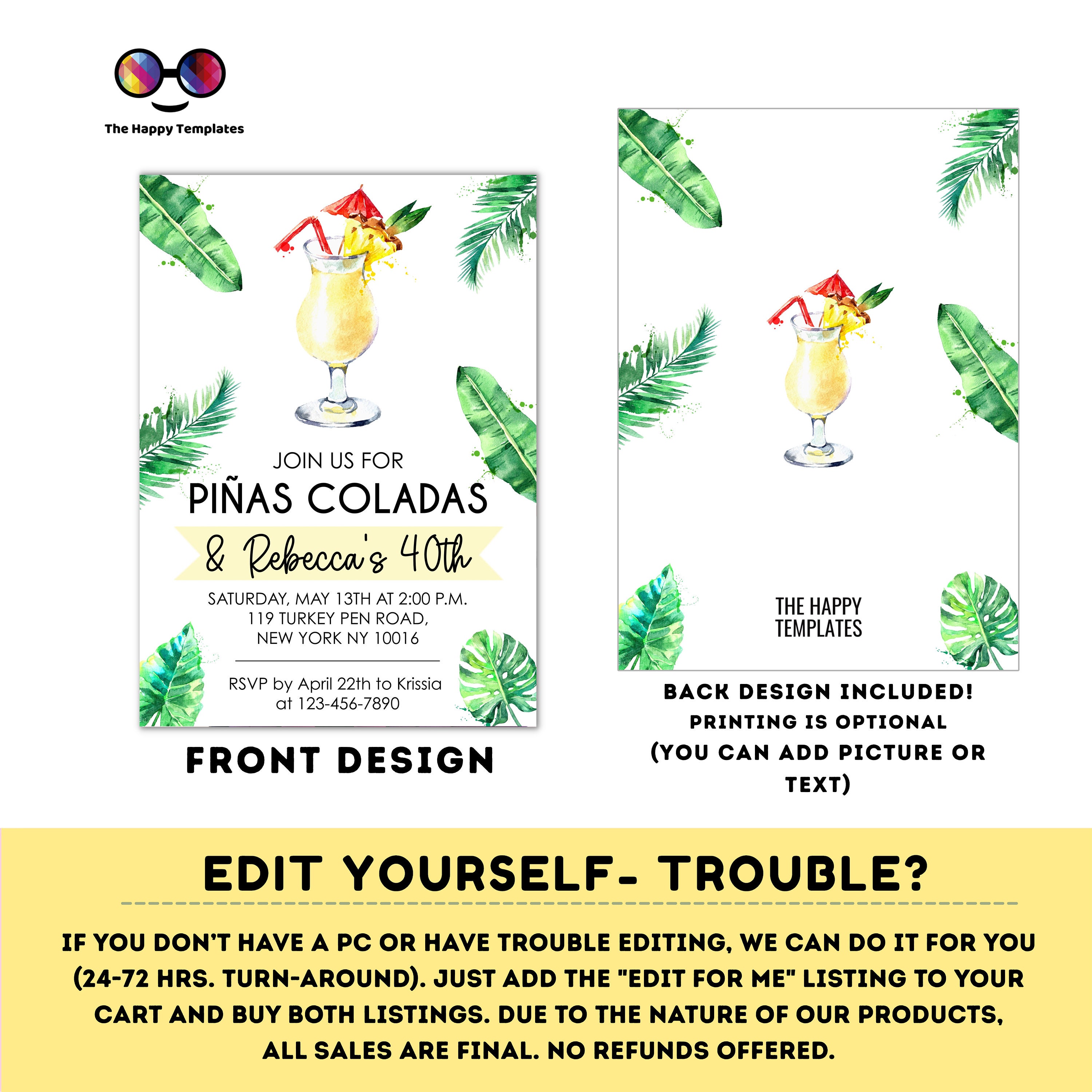 Editable Piña Colada Invitation Summer Drinks Party Invite - Etsy