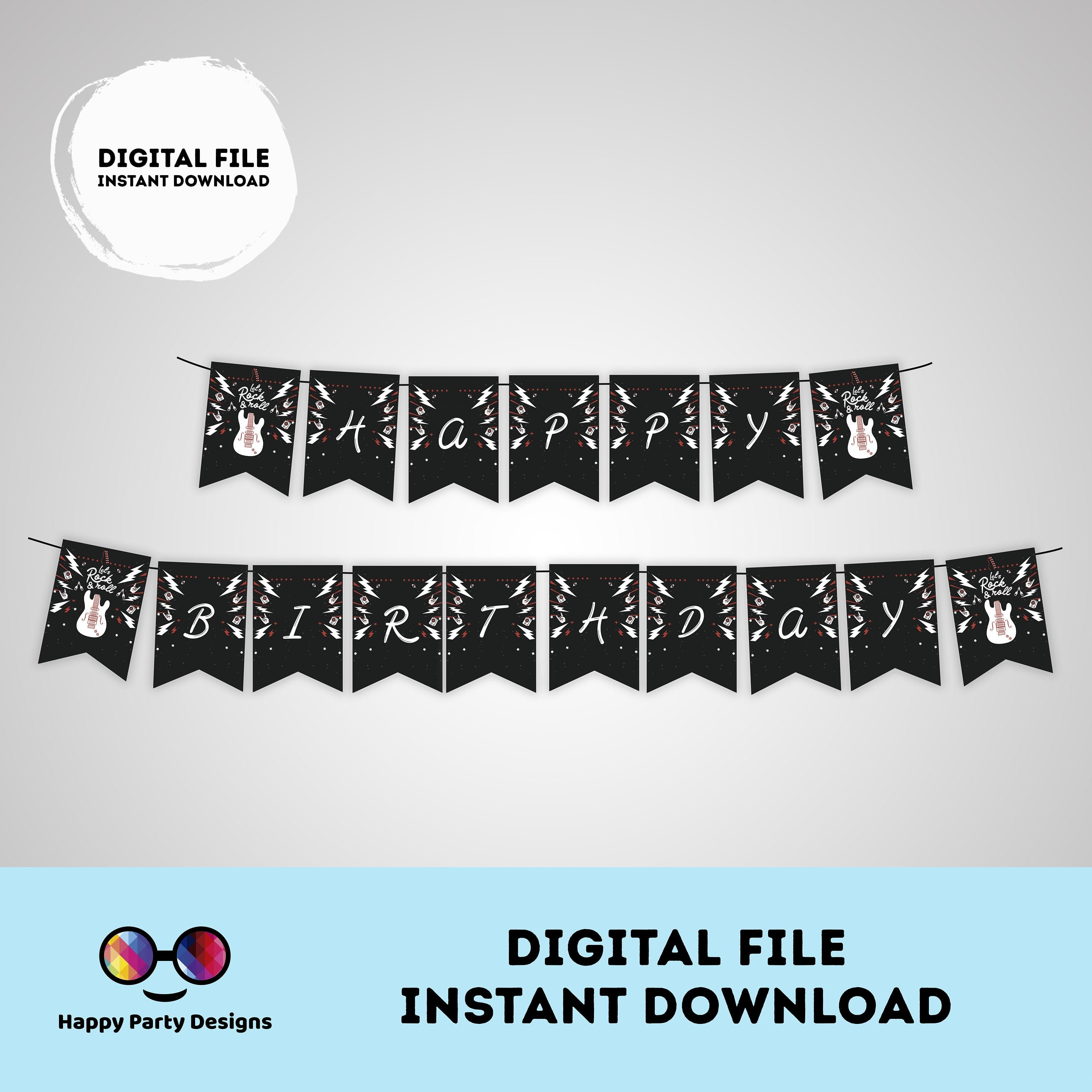 Happy Birthday Rock 'n Roll Party Banner | Rock Star Party Birthday ...